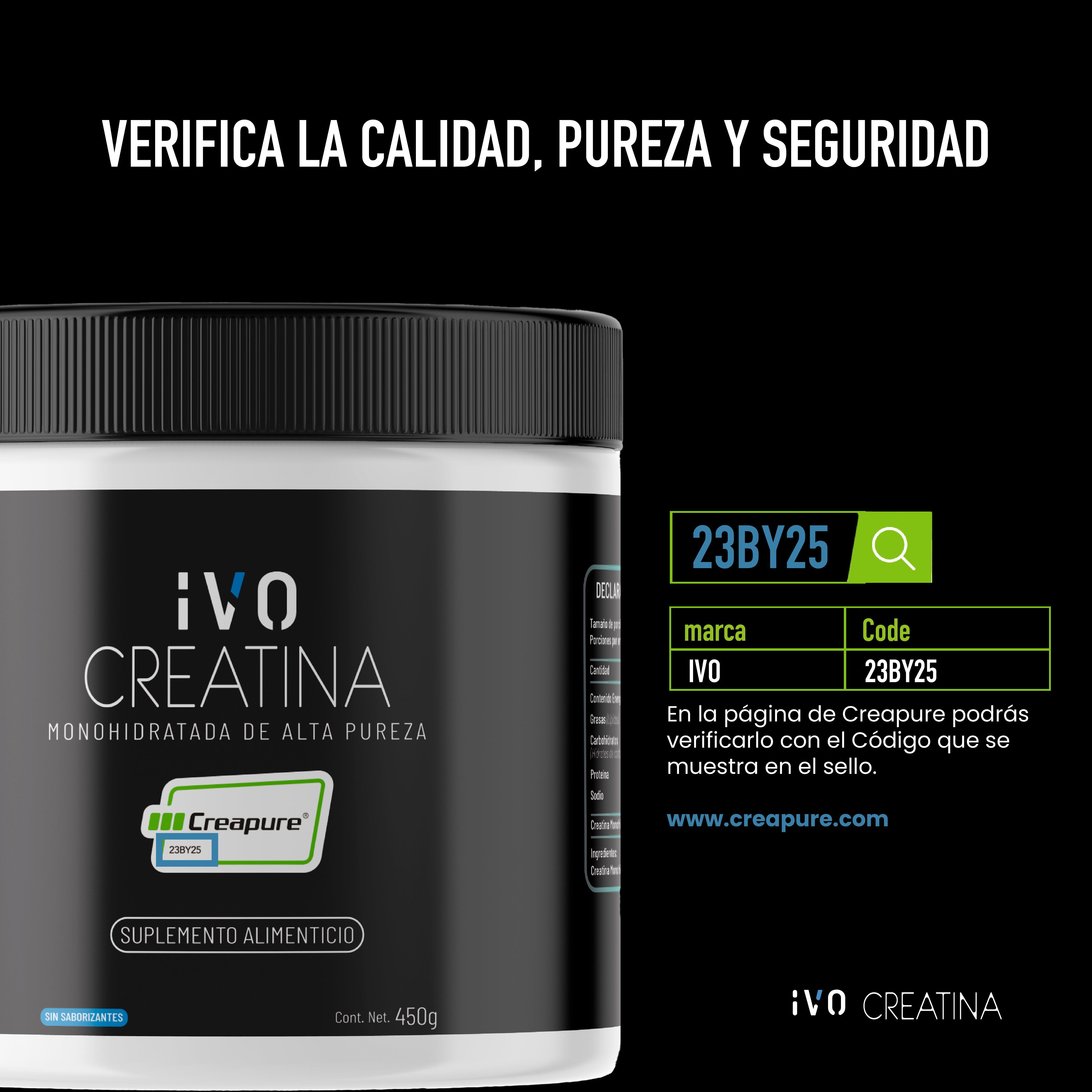 IVO Creatina Monohidratada Creapure En Polvo 450g Sin Sabor – IVO Protein